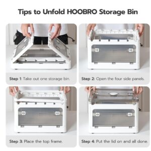 HOOBRO 14.8 Gal Storage Bins with Lids, Folding Storage Box with Wheels and 5 Doors, Collapsible Plastic Storage Bin, Stackable Storage Containers, for Home, Office Organizing, White WG56CW01