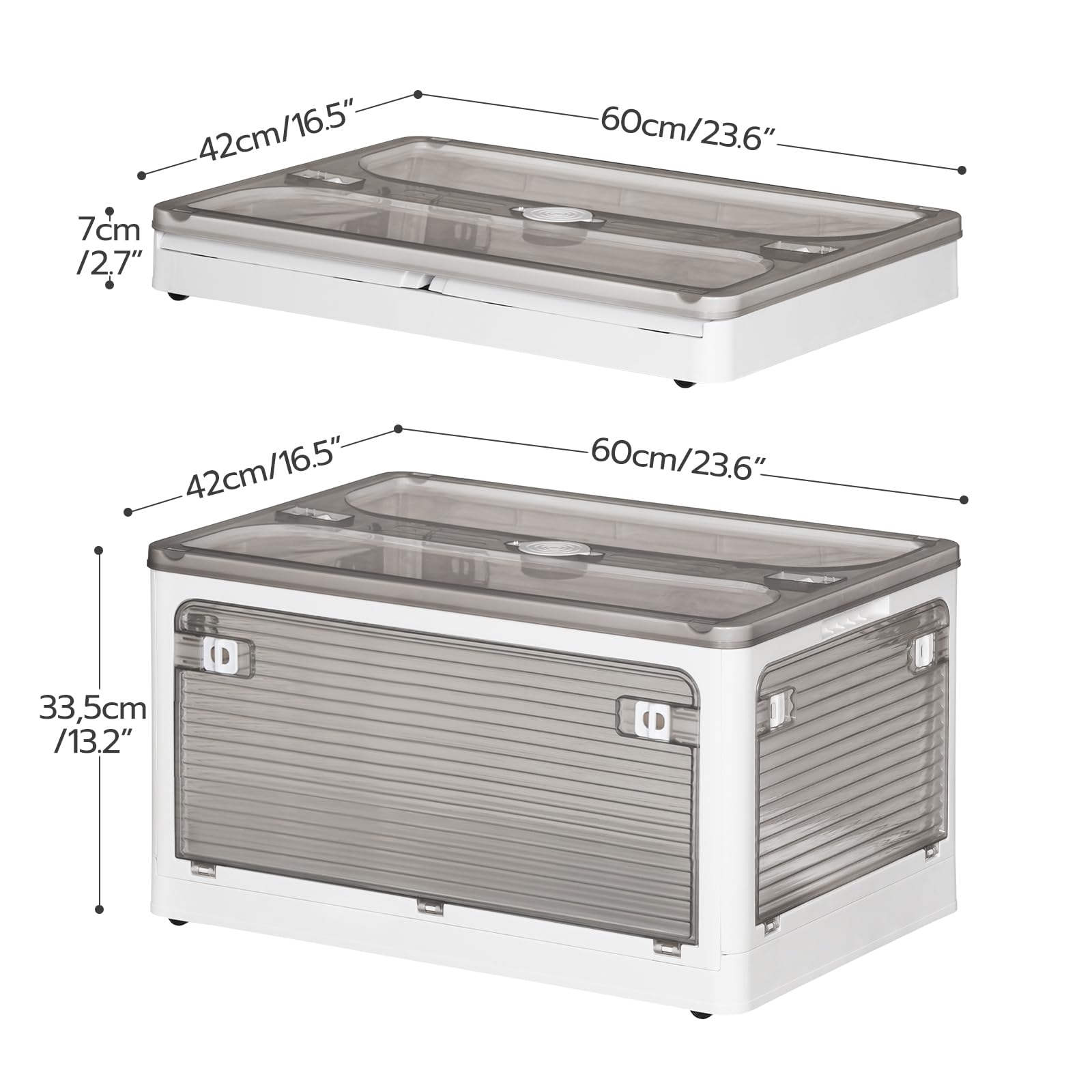 HOOBRO 14.8 Gal Storage Bins with Lids, Folding Storage Box with Wheels and 5 Doors, Collapsible Plastic Storage Bin, Stackable Storage Containers, for Home, Office Organizing, White WG56CW01