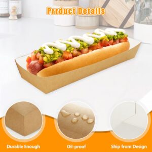 YOUNTHYE 200PCS 8 Inch Hot Dog Trays Disposable Paper Food Boats Brown Food Hotdog Trays for Food Take Out Kraft Paper Serving Tray for Party Snacks,Nachos,Hot Dogs Boats BBQ