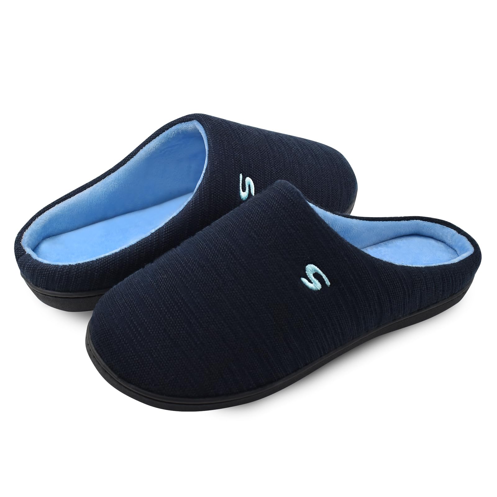 Golonbes Mens House Memory Foam Slippers, Slip on Cozy Slippers for Men, Lightweight House Bedroom Shoes Anti-Slip Rubber Sole with Soft Warm Flannel Lining Machine Washable Indoor Outdoor