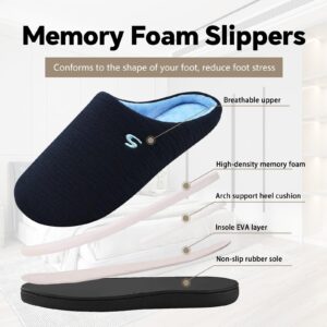 Golonbes Mens House Memory Foam Slippers, Slip on Cozy Slippers for Men, Lightweight House Bedroom Shoes Anti-Slip Rubber Sole with Soft Warm Flannel Lining Machine Washable Indoor Outdoor