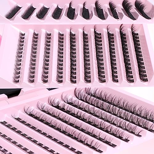 Lash Extension Kit, 130Pcs Lash Clusters with Bond Seal and Lash Applicator Tool Tweezer DIY Individual Eyelashes Kit Natural D Curl 8-16MM Lash Clusters Eyelash Extension Kit DIY at Home by JIMIRE