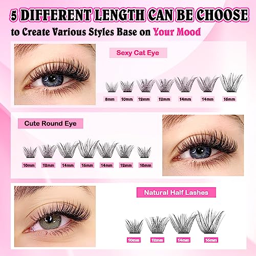 Lash Extension Kit, 130Pcs Lash Clusters with Bond Seal and Lash Applicator Tool Tweezer DIY Individual Eyelashes Kit Natural D Curl 8-16MM Lash Clusters Eyelash Extension Kit DIY at Home by JIMIRE