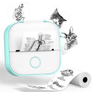 phomemo sticker printer- t02 mini printer sticker maker inkless printer portable bluetooth thermal pocket photo printer for study notes, stickers, photos, diy, for birthday, green