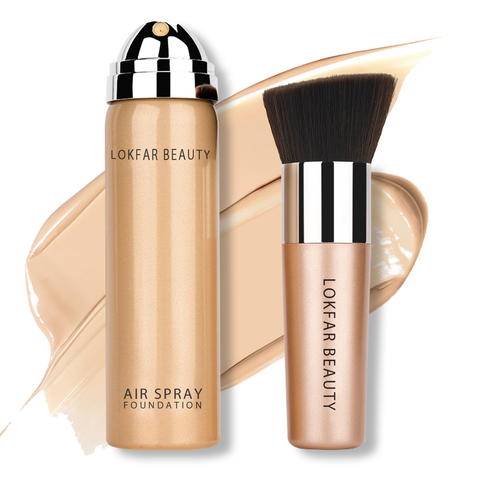 LOKFAR AirBrush Foundation Spray, Silky Mist Foundation Spray Makeup Set with Brush, Full Coverage Foundation for Smooth Radiant Finish, Formula Breathable Lightweight Hydrating | #02 Nude