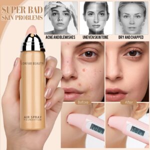 LOKFAR AirBrush Foundation Spray, Silky Mist Foundation Spray Makeup Set with Brush, Full Coverage Foundation for Smooth Radiant Finish, Formula Breathable Lightweight Hydrating | #02 Nude