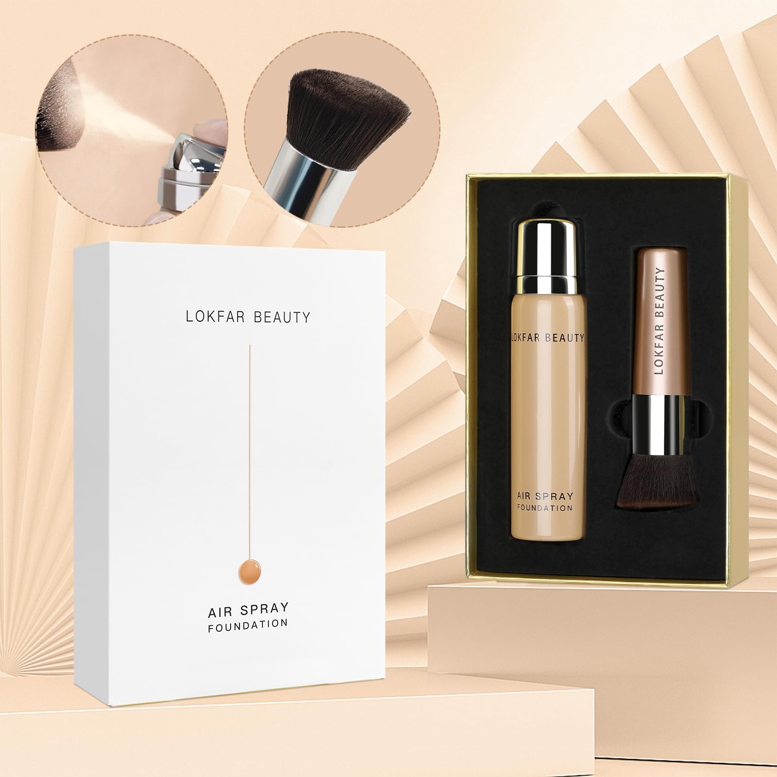 LOKFAR AirBrush Foundation Spray, Silky Mist Foundation Spray Makeup Set with Brush, Full Coverage Foundation for Smooth Radiant Finish, Formula Breathable Lightweight Hydrating | #02 Nude