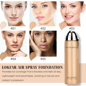 LOKFAR AirBrush Foundation Spray, Silky Mist Foundation Spray Makeup Set with Brush, Full Coverage Foundation for Smooth Radiant Finish, Formula Breathable Lightweight Hydrating | #02 Nude