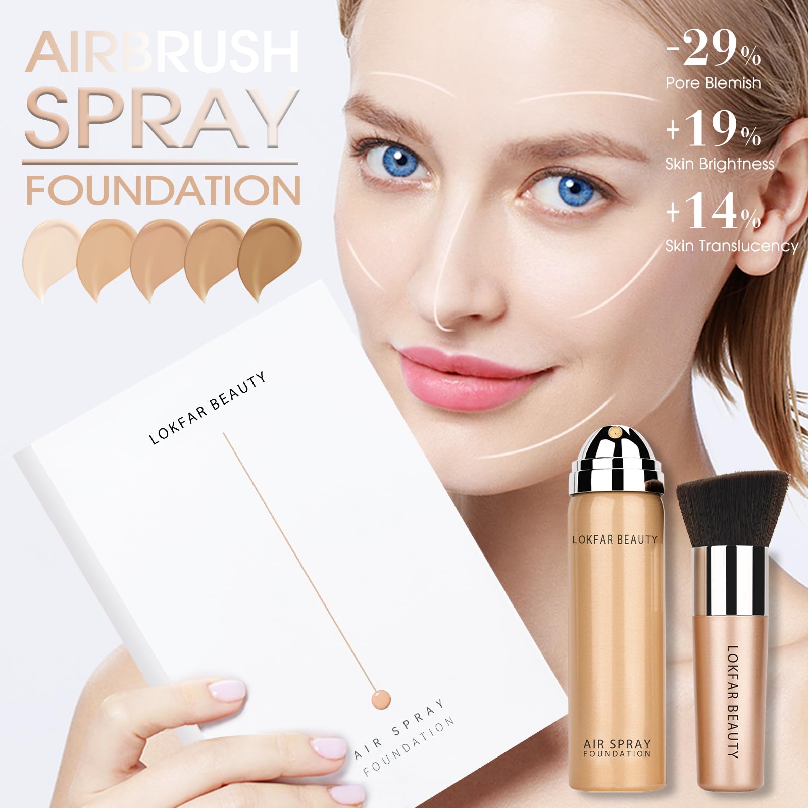 LOKFAR AirBrush Foundation Spray, Silky Mist Foundation Spray Makeup Set with Brush, Full Coverage Foundation for Smooth Radiant Finish, Formula Breathable Lightweight Hydrating | #02 Nude