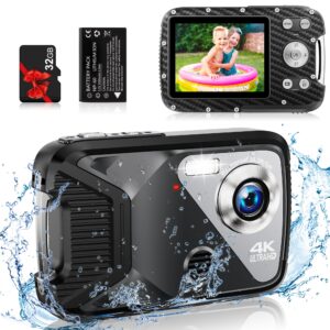 waterproof digital camera, fhd 2.7k compact digital camera for kids support 4k 48mp digital camera with 32gb card point and shoot camera portable camera for teens students boys girls seniors