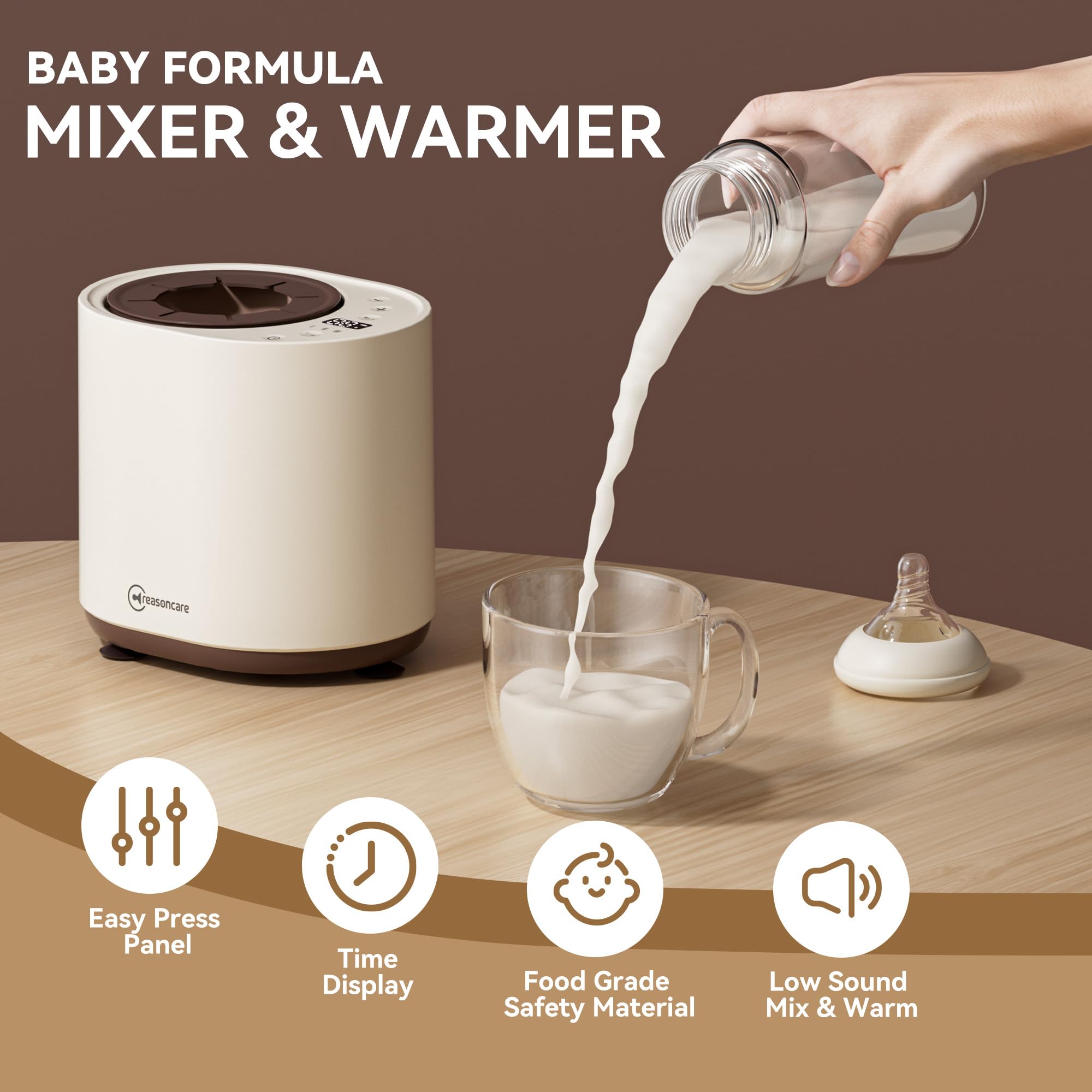 REASONCARE Baby Formula Dispensers & Mixers 3 Gear Mix Milk Evenly Less Bubbles Less Lumps to Avoid Baby Flatulence, Baby Bottle Warmer, Universal for All Bottles