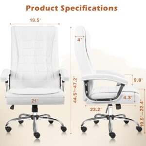 PUKAMI Big and Tall Office Chair,350lbs Leather Office Chair for Heavy People,High Back Executive Desk Chair,Adjustable Home Office Chair with Armrest,Swivel Computer Chair with Spring Seat(White)