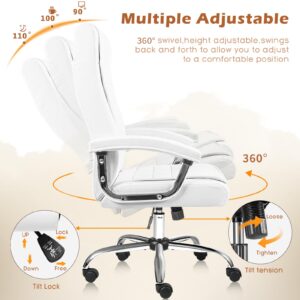 PUKAMI Big and Tall Office Chair,350lbs Leather Office Chair for Heavy People,High Back Executive Desk Chair,Adjustable Home Office Chair with Armrest,Swivel Computer Chair with Spring Seat(White)