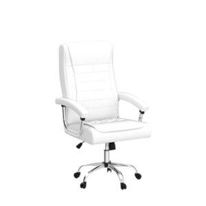 PUKAMI Big and Tall Office Chair,350lbs Leather Office Chair for Heavy People,High Back Executive Desk Chair,Adjustable Home Office Chair with Armrest,Swivel Computer Chair with Spring Seat(White)