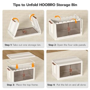 HOOBRO 11 Gal Plastic Storage Bins with Lids, 5 Packs Folding Storage Box with Doors and Wheels, Collapsible Storage Bins Stackable Storage Organizers and Storage Containers Box, White WG542CW01