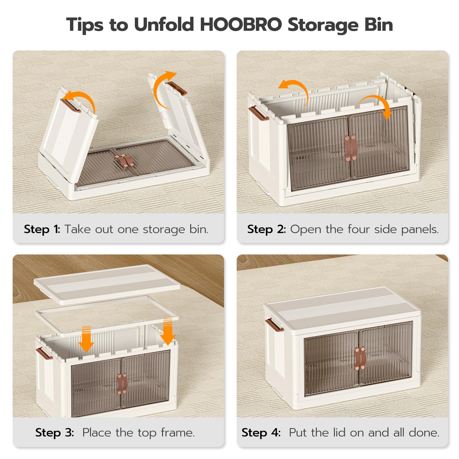 HOOBRO 11 Gal Plastic Storage Bins with Lids, 5 Packs Folding Storage Box with Doors and Wheels, Collapsible Storage Bins Stackable Storage Organizers and Storage Containers Box, White WG542CW01