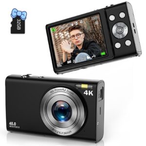 digital camera, fhd 4k autofocus vlogging camera 48mp 16x digital zoom digital camera with 32gb memory card youtube portable compact small camera for teens adult beginner kids