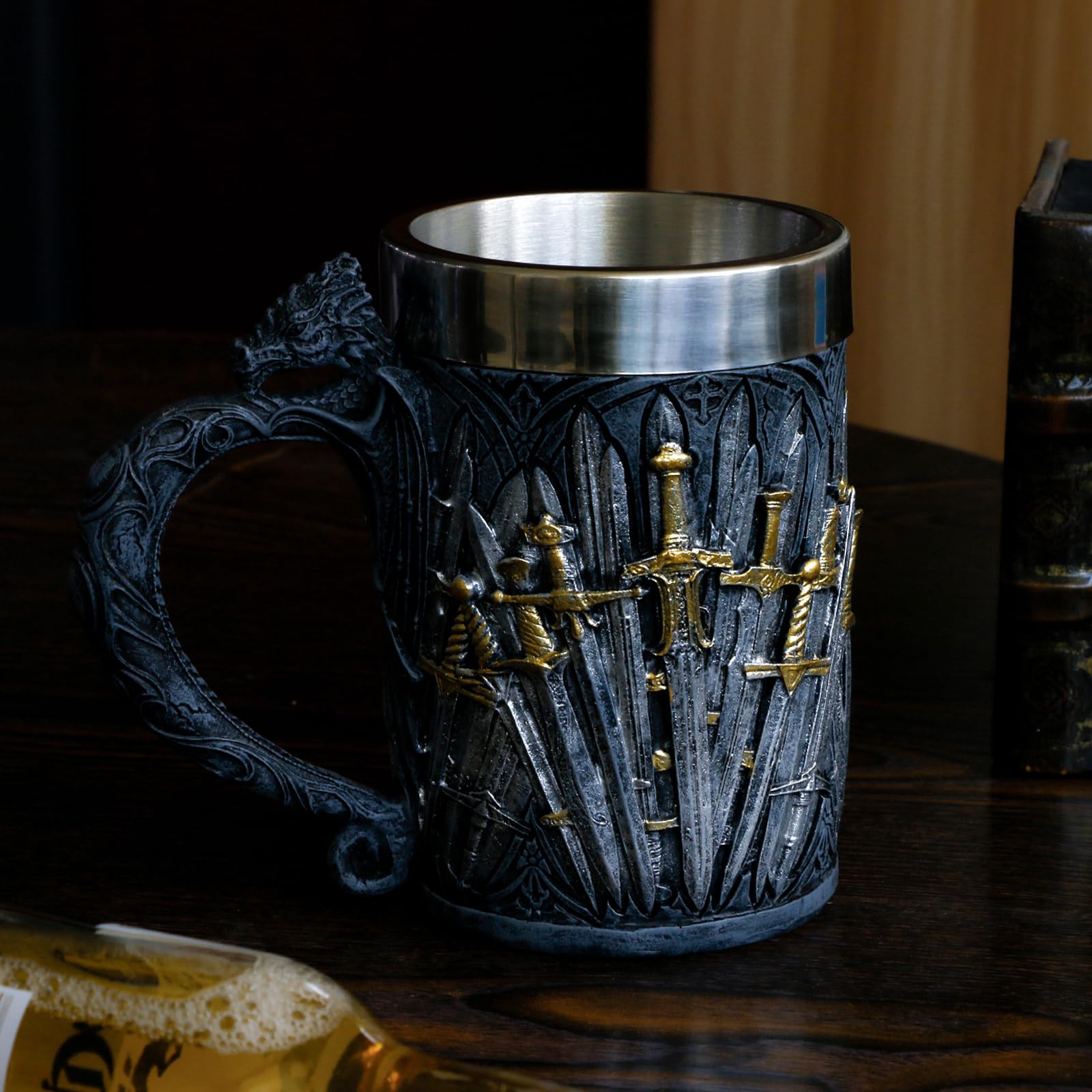 alikiki Medieval Game of Sword Thrones Dragon Coffee Mug 21oz - Legends of The Swords Drinking Beer Stein Tankard Cup LOTRS D&D Gifts for Men Women Dragon Collector Themed Party Decorations