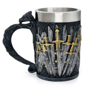 alikiki Medieval Game of Sword Thrones Dragon Coffee Mug 21oz - Legends of The Swords Drinking Beer Stein Tankard Cup LOTRS D&D Gifts for Men Women Dragon Collector Themed Party Decorations