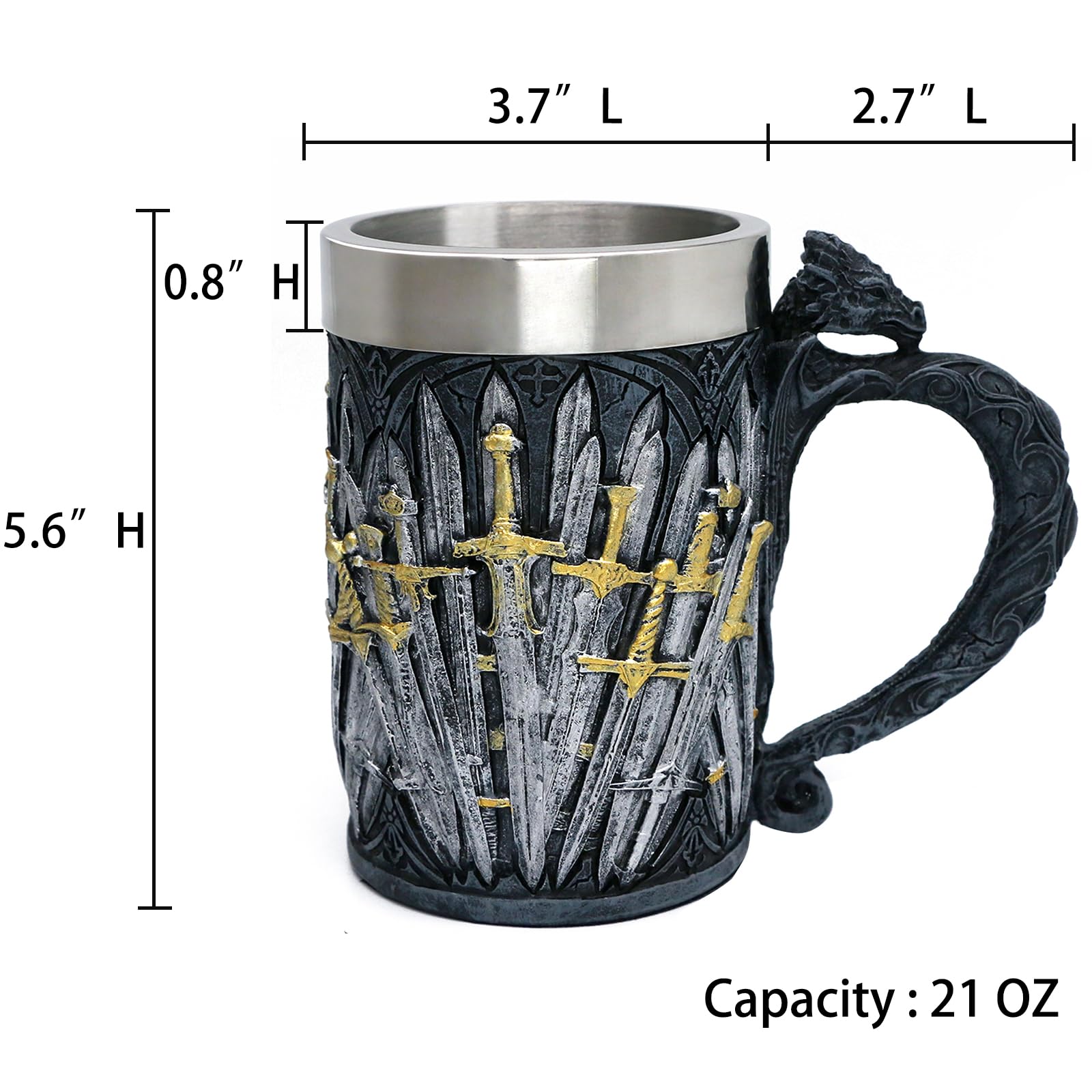 alikiki Medieval Game of Sword Thrones Dragon Coffee Mug 21oz - Legends of The Swords Drinking Beer Stein Tankard Cup LOTRS D&D Gifts for Men Women Dragon Collector Themed Party Decorations