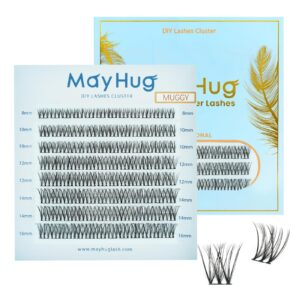 mayhug lash clusters eyelash clusters 96 pcs individual lashes d curl, 0.05 super thin band diy cluster eyelash extensions, wispy lash clusters mix 8-16 false eyelashes natural look (muggy)