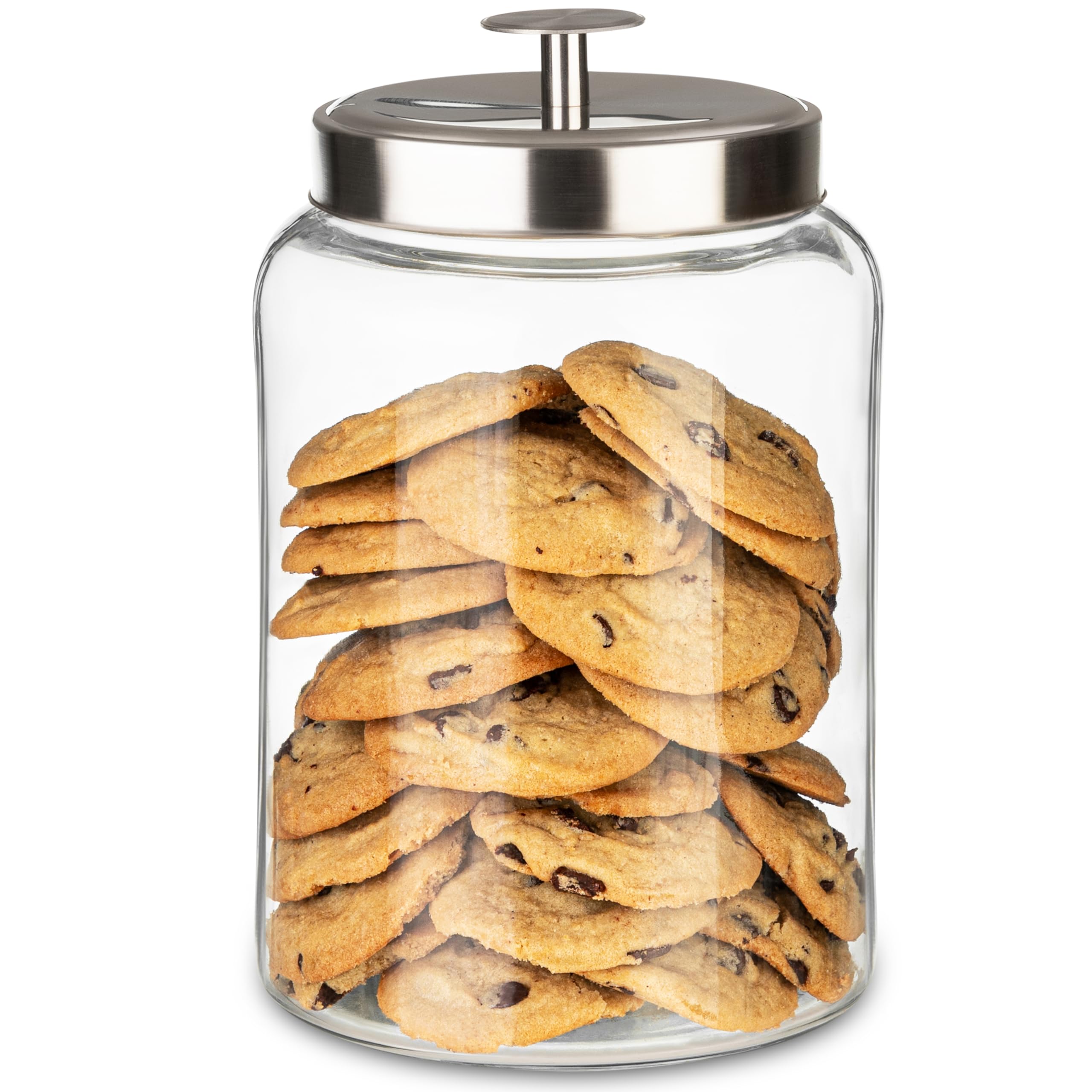 1 Gallon Glass Cookie Jar with Metal Lids - Airtight Food Storage Container for Freshness - Ideal for Flour, Chewy Pet Treats, Candy, Dried Foods Perfect for Kitchen or Laundry Room Use- Pack of 1