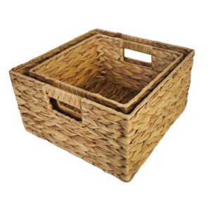 wicker baskets, storage baskets, hand-woven wicker baskets with handles for home use, one large and one small water hyacinth storage baskets 7x12x12 inches (2pcs)