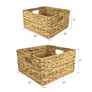 Wicker Baskets, Storage Baskets, Hand-Woven Wicker Baskets with Handles for Home Use, One Large and One Small Water Hyacinth Storage Baskets 7x12x12 Inches (2PCS)