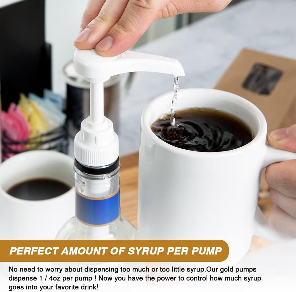 10 Pcs Gold Coffee Syrup Pumps, Compatible with 25.4 Oz/750ml Bottles, Great for Home & Coffee Bar Drinking Mixes, Tea, Beverage, Cocktails