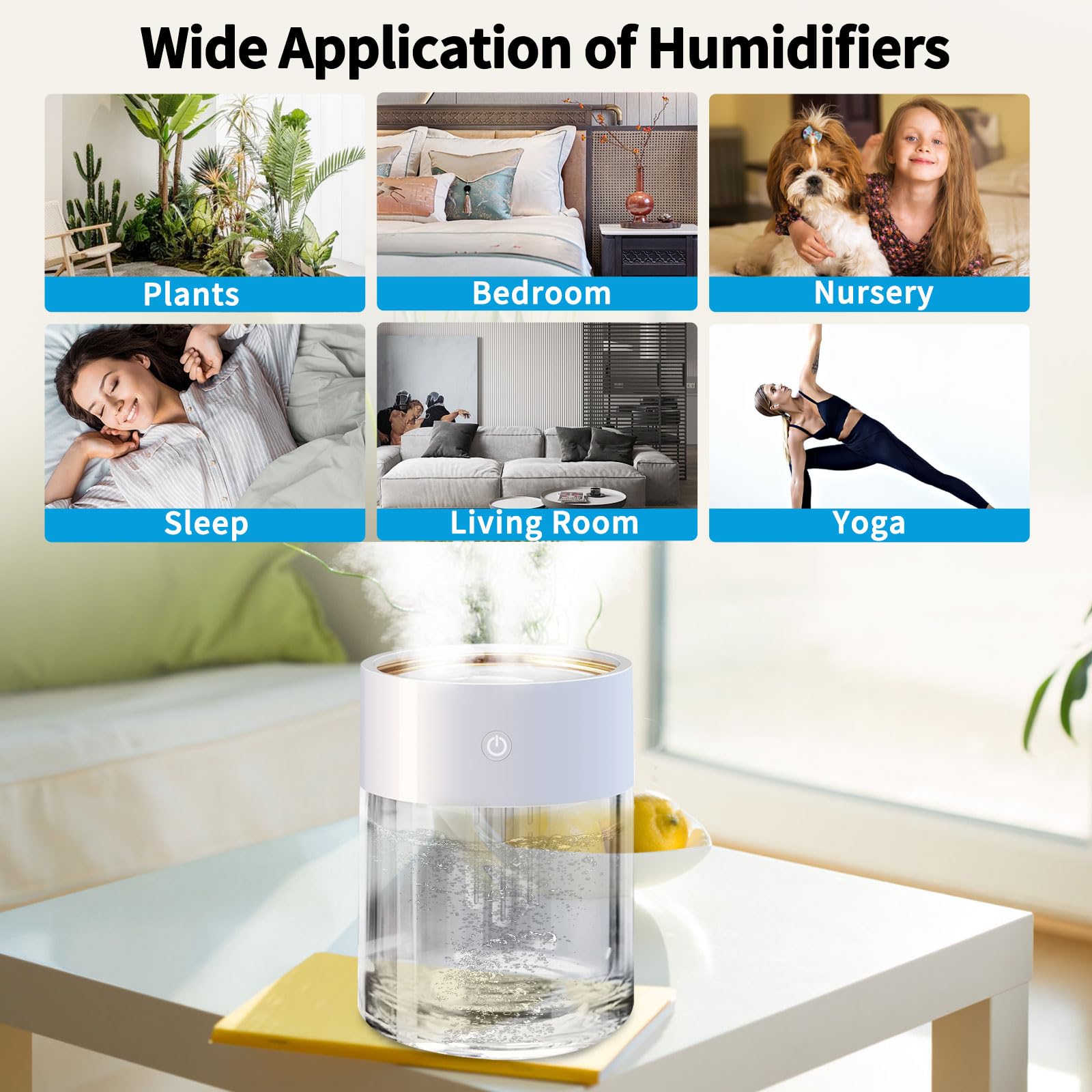 Humidifiers for Bedroom with 7-Color Night Light, 2.2L Ultrasonic Quiet Cool Mist Humidifiers for Home Baby Nursery & Plants with 3 Hole Nozzle, Top Fill Humidifier, Auto Shut-Off, 3 Spray Modes