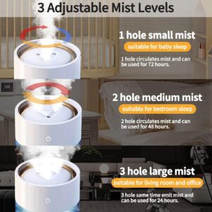 Humidifiers for Bedroom with 7-Color Night Light, 2.2L Ultrasonic Quiet Cool Mist Humidifiers for Home Baby Nursery & Plants with 3 Hole Nozzle, Top Fill Humidifier, Auto Shut-Off, 3 Spray Modes