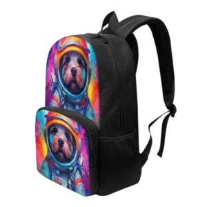 Parprinty Kids Animal Backpack with Front Pocket Students Lightweight Large Capacity 17 Inch Astronaut Dog Print Backpack for Boys Girls Cute Bookbag Padded Back Middle Elementary School Backpacks