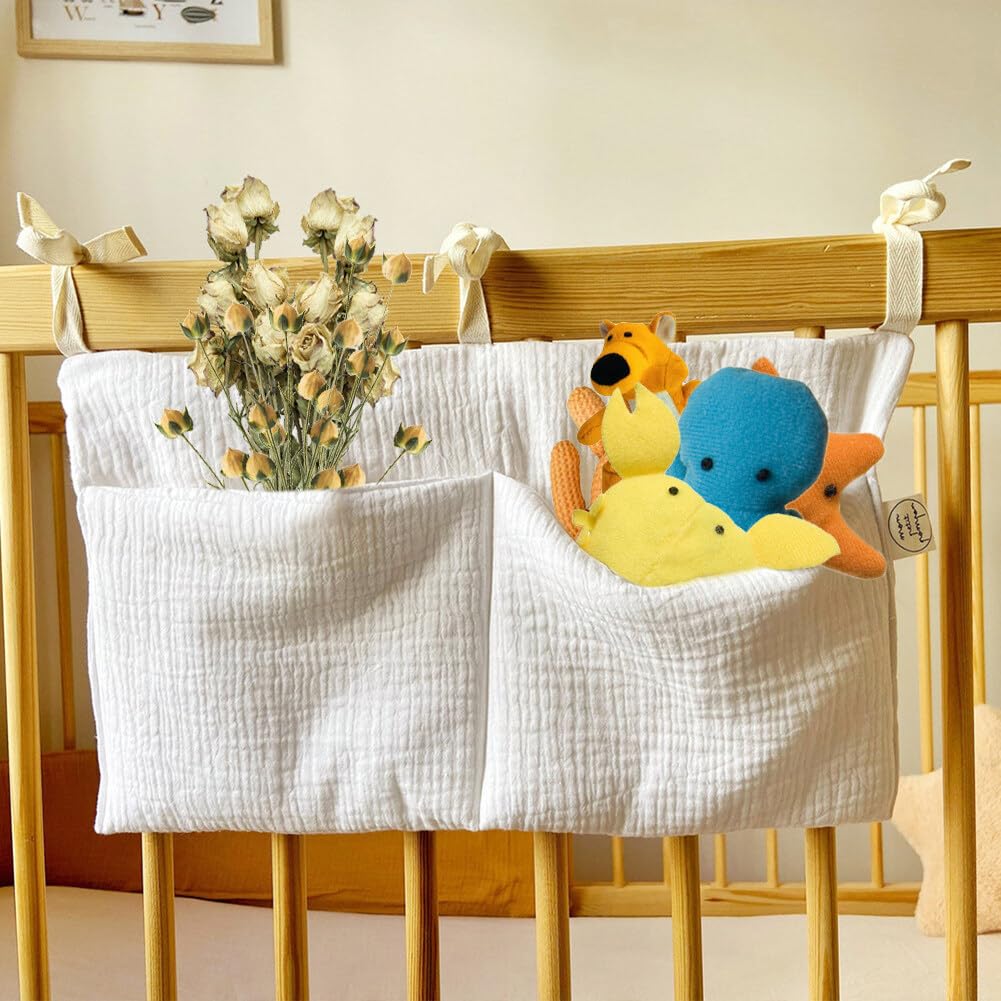 Hanging Baby Diaper Caddy Organizer, Diaper Stacker, Baby Crib Pocket with Straps Classified Storage Bag Organizer for Nursery Diapers Wipes Baby Essentials (Yellow)