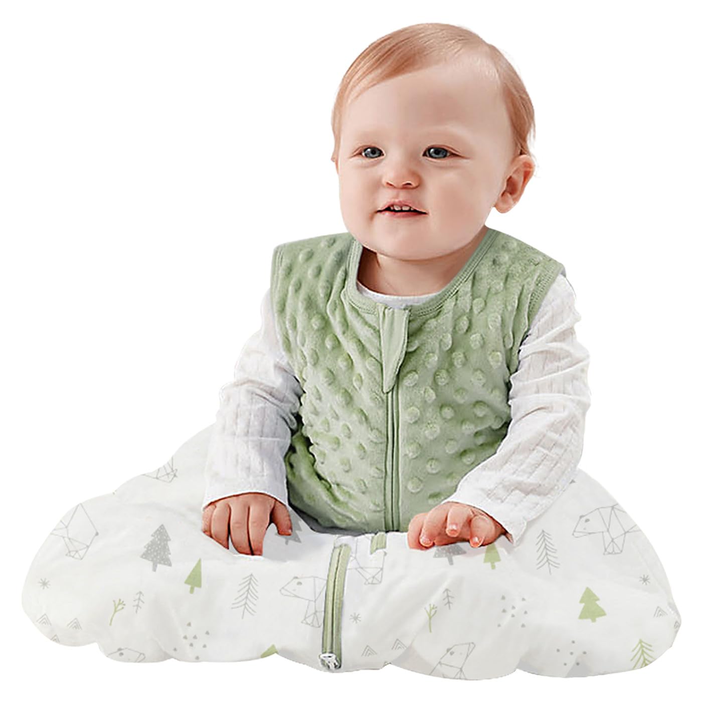 TURMINUS Baby Sleep Sack, 2.0 TOG Baby Wearable Blanket with Plush Minky Dot Sleeveless Cotton Toddler Sleeping Sack with 2-Way Zipper for Newborn Infants, Green, L(12-24 Months)