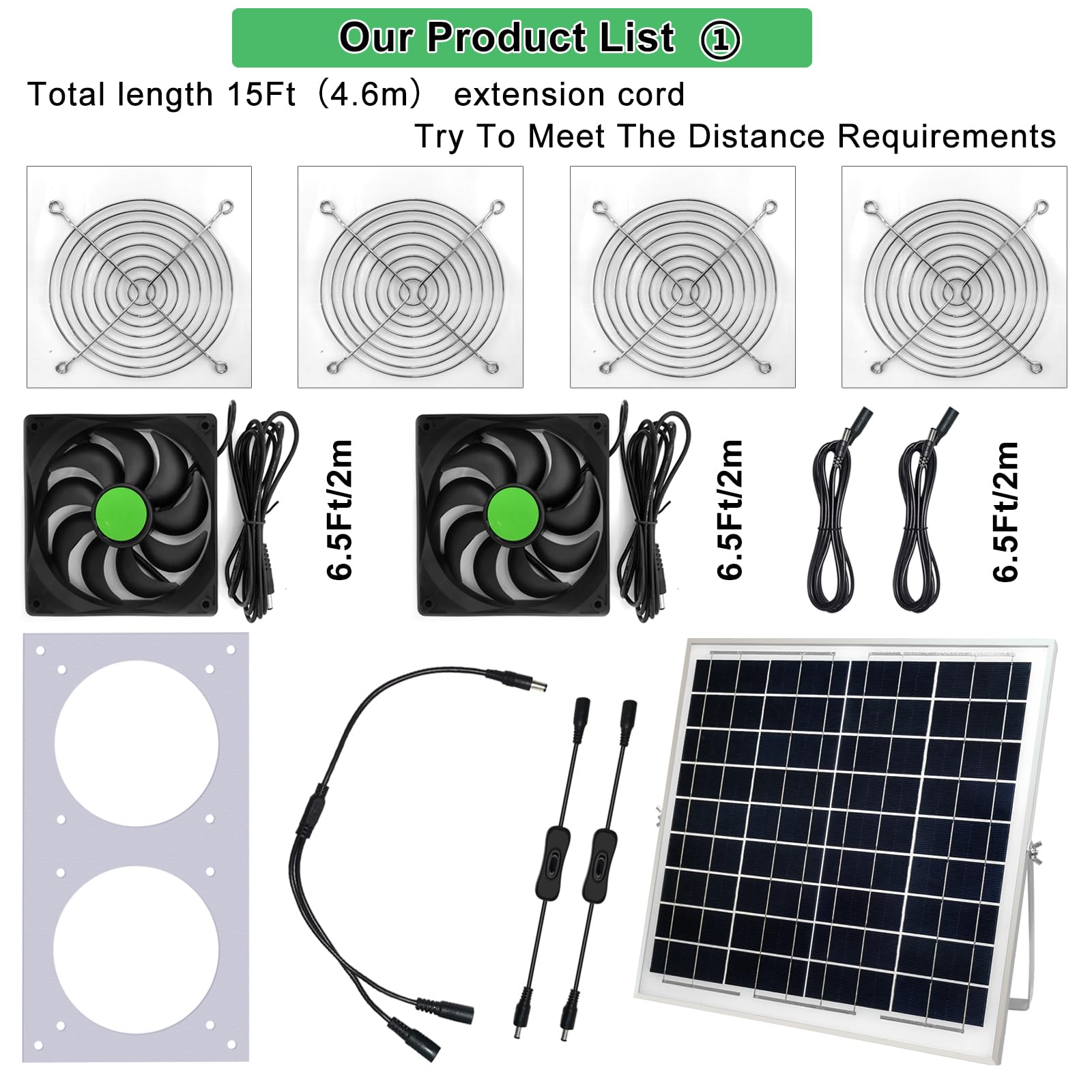 Wroyeti Solar Powered Fan 20W Solar Panel Fan for Chicken Coop Two Waterproof Fans On/Off Switch 15Ft Cable Outdoor Solar Fan for Chickens, Greenhouses, Sheds,Pet Houses,Window Exhaust