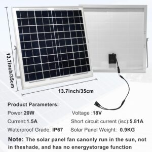 Wroyeti Solar Powered Fan 20W Solar Panel Fan for Chicken Coop Two Waterproof Fans On/Off Switch 15Ft Cable Outdoor Solar Fan for Chickens, Greenhouses, Sheds,Pet Houses,Window Exhaust