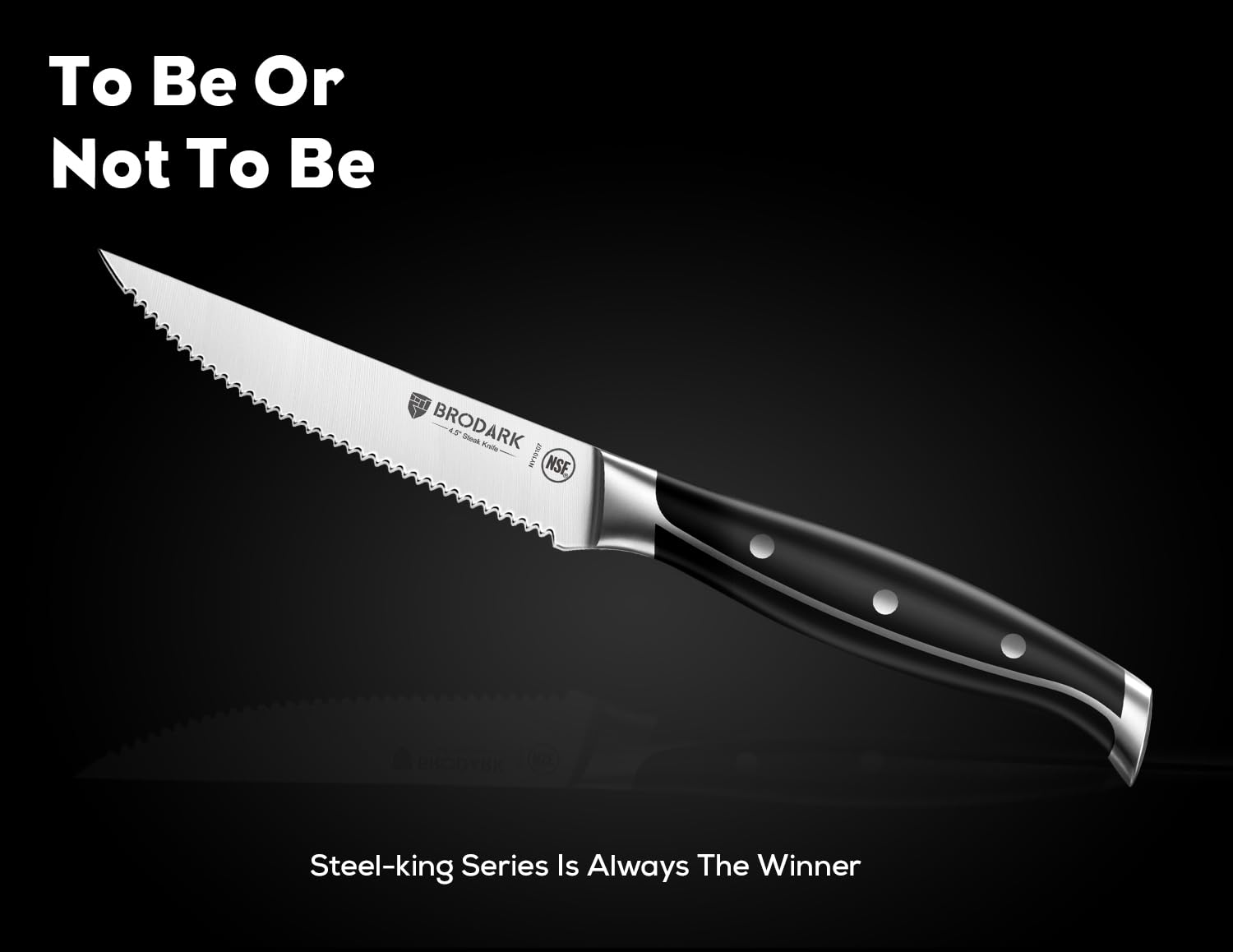 BRODARK Steak Knives, Serrated Steak Knives Set of 6 with Full Tang Handle, Dishwasher Safe Stainless Steel Steak Knife Set, NSF Certified, Steel-King Series