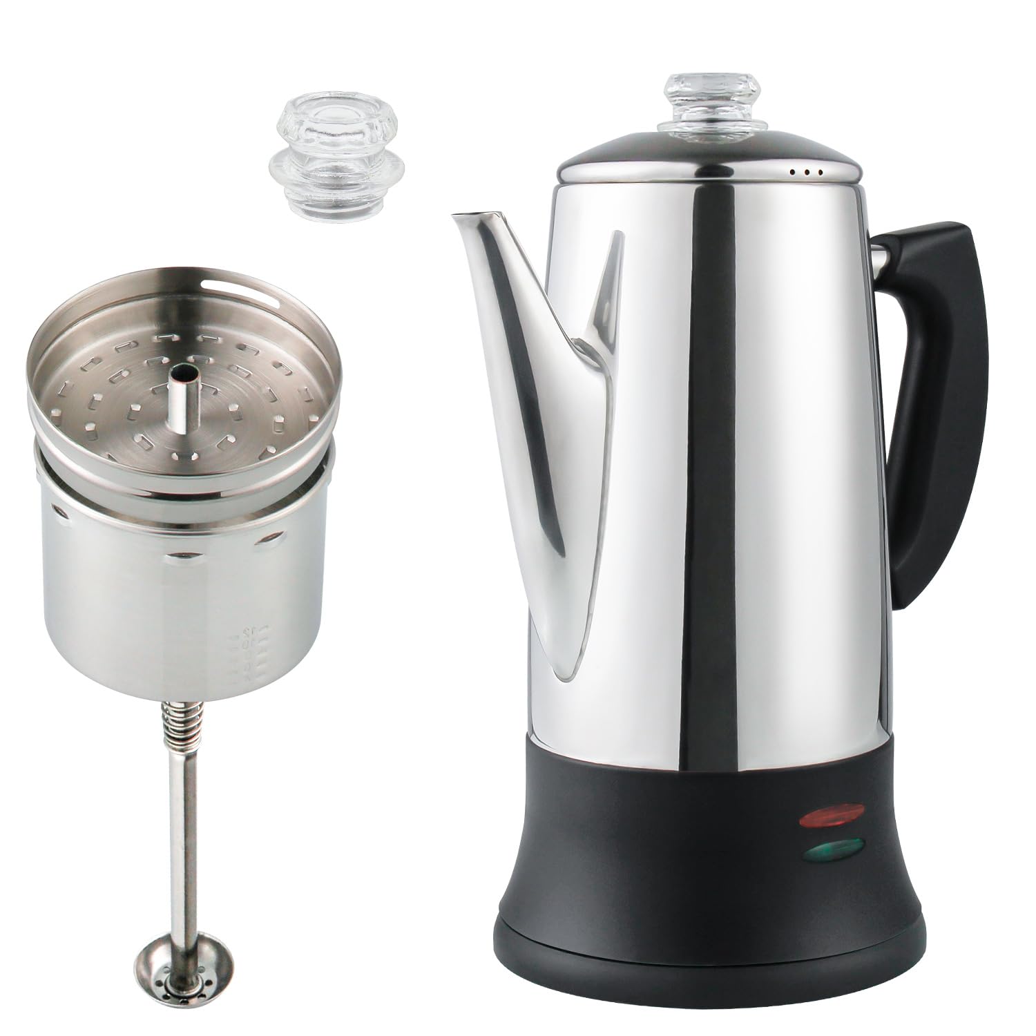 APOXCON 12 Cup Electric Coffee Percolator with ETL Approval Stainless Steel Coffee Maker with Two Heat Resistant Glass Knob One Of Them for Replacement Classic Look Cord-Less Sever Coffee Pot