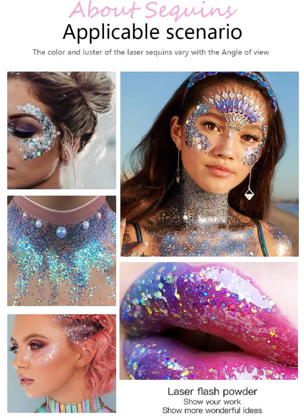 3 Colors Face and Body Glitter Gel,Holographic Cosmetic Laser Powder Festival Glitter Makeup,Sequins Shimmer Liquid Eyeshadow,Singer Concerts Music Festival Rave Accessories-150ML (White+Pink+Blue)