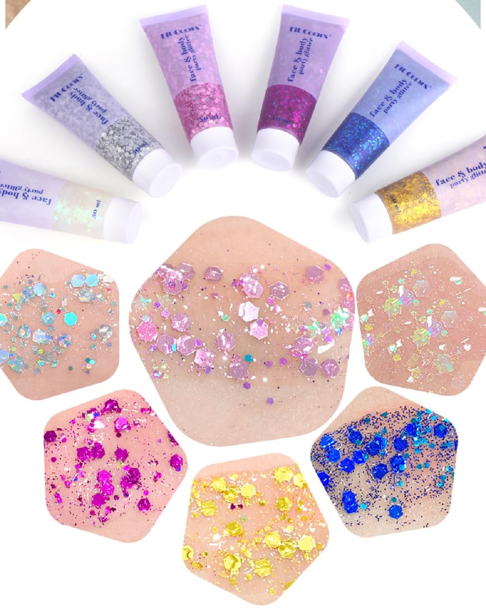 3 Colors Face and Body Glitter Gel,Holographic Cosmetic Laser Powder Festival Glitter Makeup,Sequins Shimmer Liquid Eyeshadow,Singer Concerts Music Festival Rave Accessories-150ML (White+Pink+Blue)