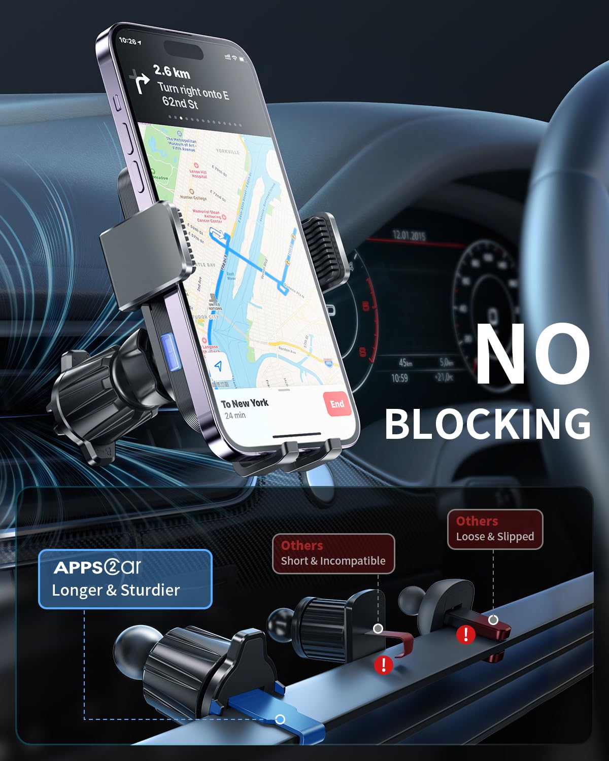 APPS2Car Wireless Car Charger Auto Clamping Wireless Car Charger Mount Car Phone Holder Wireless Charger for Dashboard & Air Vent Phone Mount for Car Wireless Charging for iPhone 15/14/13 Galaxy etc