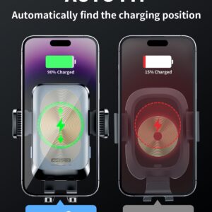 APPS2Car Wireless Car Charger Auto Clamping Wireless Car Charger Mount Car Phone Holder Wireless Charger for Dashboard & Air Vent Phone Mount for Car Wireless Charging for iPhone 15/14/13 Galaxy etc