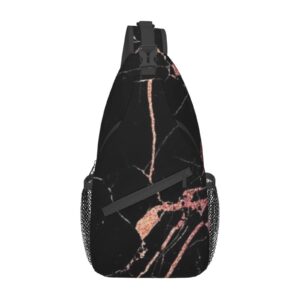 black rose gold marble print cross chest bag diagonally,sling backpack fashion travel hiking daypack crossbody shoulder bag for men women