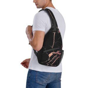 Black Rose Gold Marble Print Cross Chest Bag Diagonally,Sling Backpack Fashion Travel Hiking Daypack Crossbody Shoulder Bag For Men Women