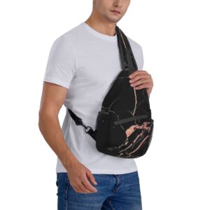 Black Rose Gold Marble Print Cross Chest Bag Diagonally,Sling Backpack Fashion Travel Hiking Daypack Crossbody Shoulder Bag For Men Women