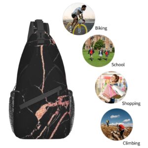 Black Rose Gold Marble Print Cross Chest Bag Diagonally,Sling Backpack Fashion Travel Hiking Daypack Crossbody Shoulder Bag For Men Women