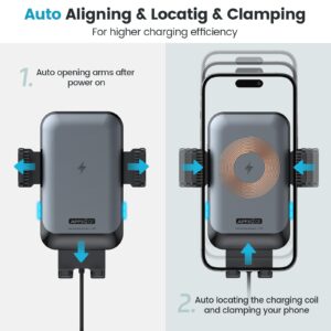 APPS2Car Wireless Car Charger Mount CD Slot Auto Clamping 15W Fast Charging CD Phone Holder for Car Wireless Charger Fit for iPhone 15 14 13 12 Pro Max, Samsung S23 Ultra S22 Note 20, Google, LG etc.