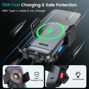 APPS2Car Wireless Car Charger Mount CD Slot Auto Clamping 15W Fast Charging CD Phone Holder for Car Wireless Charger Fit for iPhone 15 14 13 12 Pro Max, Samsung S23 Ultra S22 Note 20, Google, LG etc.