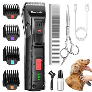 bousnic pet dog clippers for grooming - quiet cordless dog grooming kit for hair cutting, 2-speed dog hair trimmer, 8-length professional dog shaver for puppy small medium large dogs cats pets