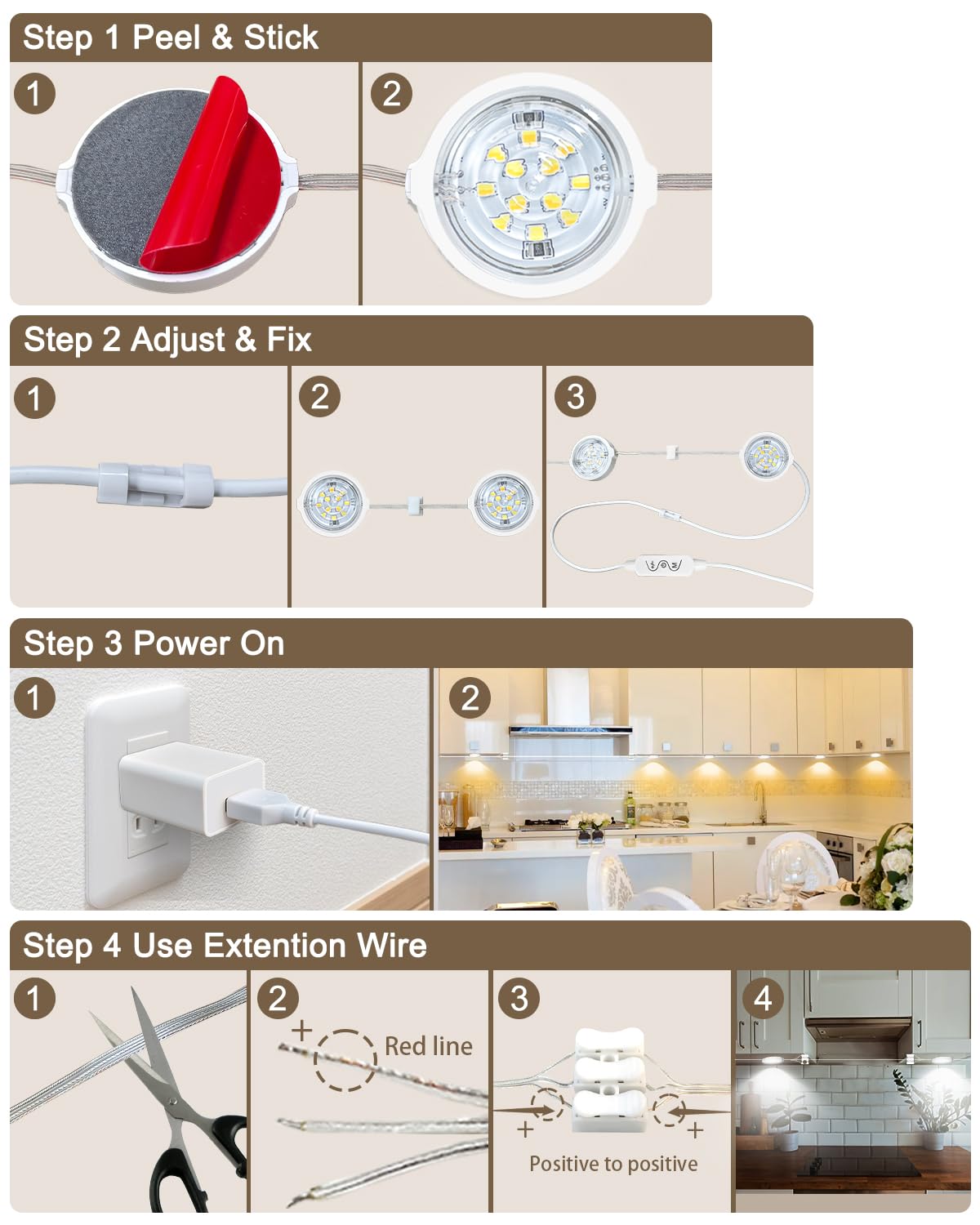 KeShu Under Cabinet Lights Plug in, Dimmable White LED Under Cabinet Lighting Hardwired Closet Lights, Smart Bluetooth APP Remote Control Under Counter Lights for Kitchen, Cabinet